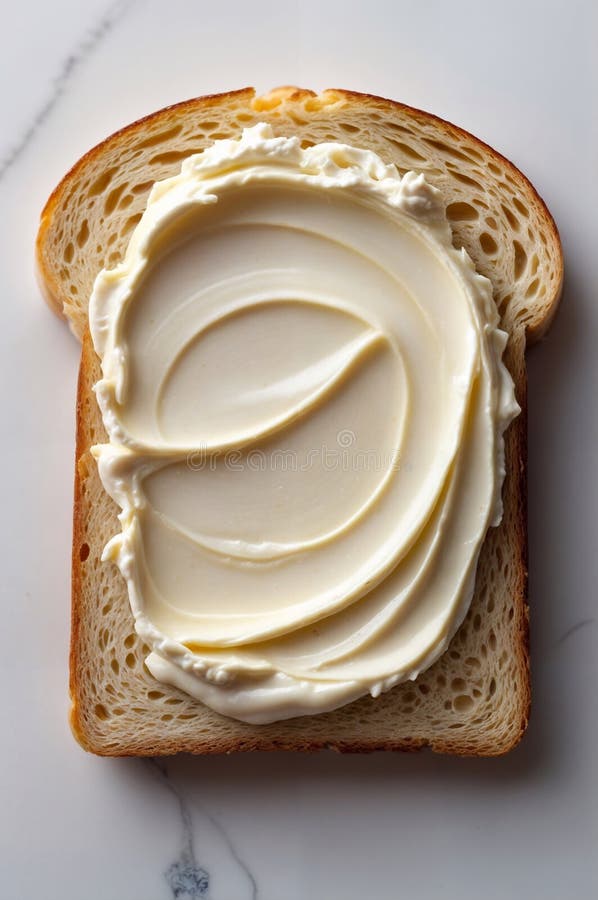 Slice of Bread Topped with Smooth Layer of Cream Cheese. Stock ...