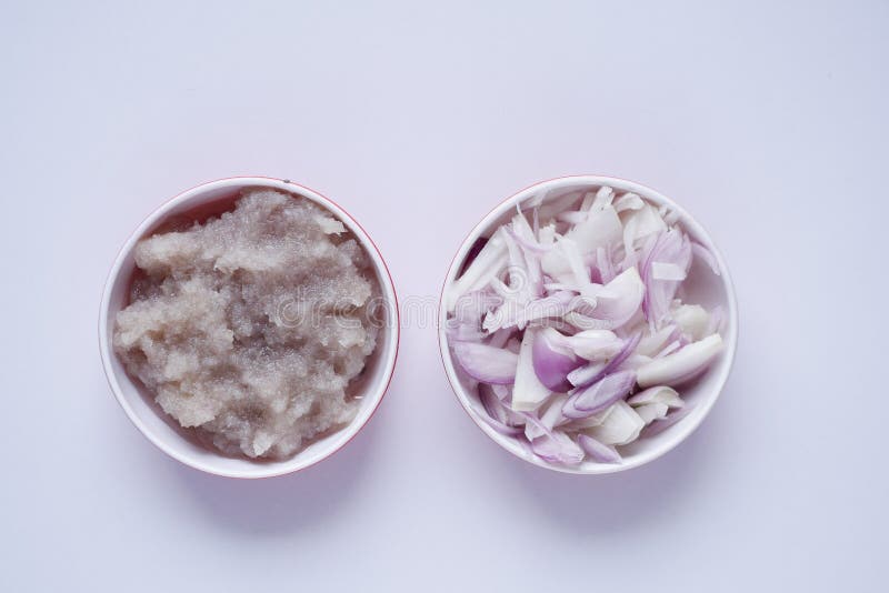 Top View of Slice of Onion and Paste in a Bowl on White Background ...