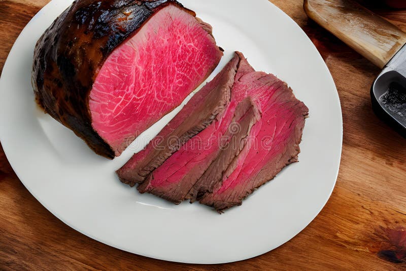 Top View of Sliced Medium Raw Juicy Steak on a Plate Stock Image ...