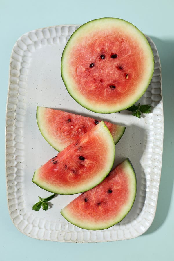Top View Sliced Water Melon on Ceramic Plate Stock Image - Image of ...