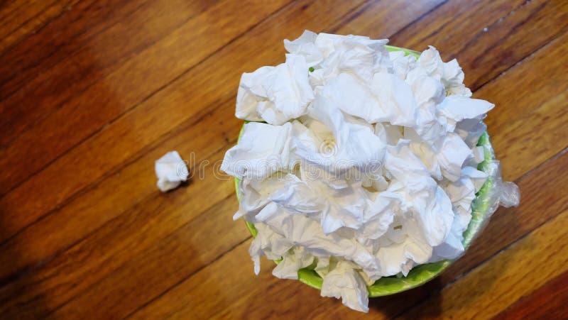 Top View of a Small Garbage Bin Full with Used Tissue Paper Stock Image ...