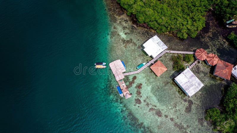 Top View of the Small Huts on the Shore of an Island Surrounded by the ...