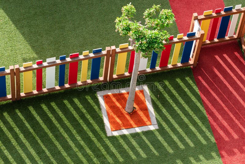 Top View of a Small Playground with a Tree and a Fence. Stock Image ...