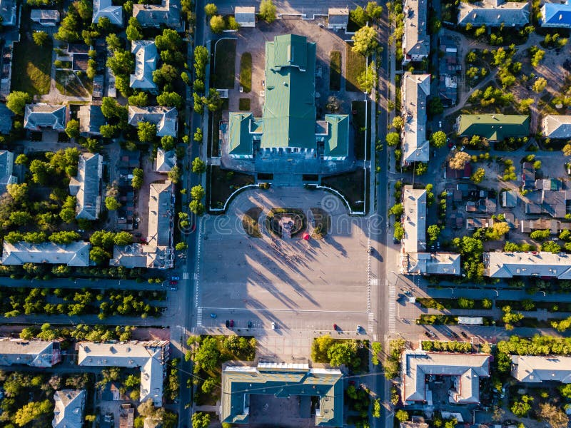 Top View of the Small Town Square Stock Image - Image of field ...