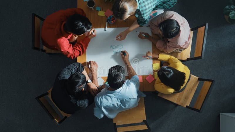 Top View of Smart Business Team Working Together by Using Mind Map ...