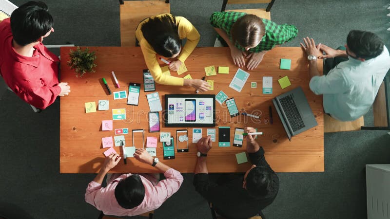 Top View of Developer Team Working Together To Stick Idea on Board ...