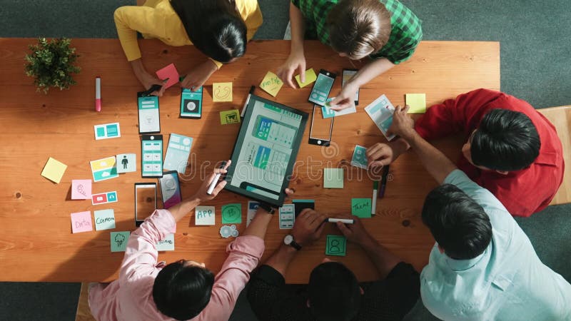 Top View of Smart Developer Working Together To Develop Ui Design. Convocation. Stock Footage ...