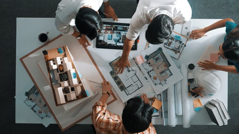 Top View of Smart Engineer Measure Blueprint by Using Equipment ...