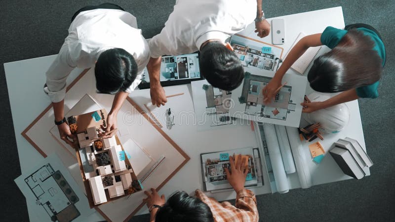 Top View of Smart Engineer Measure Blueprint by Using Equipment ...