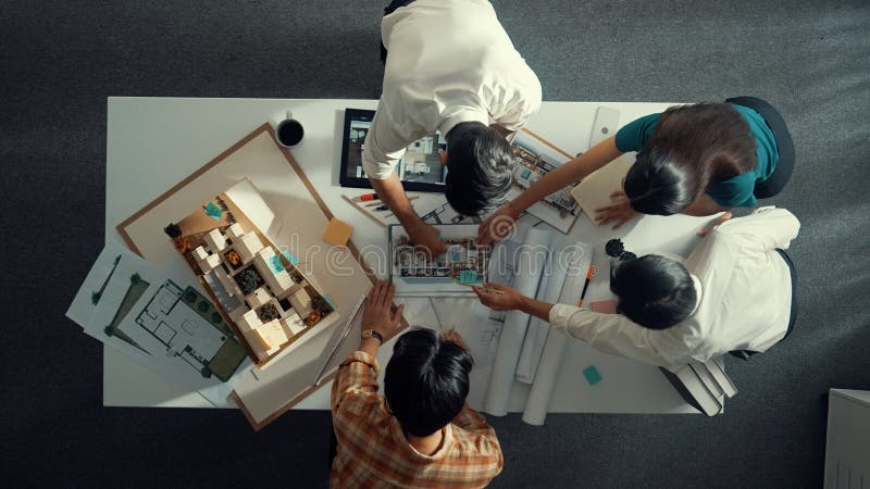 Top View of Smart Engineer Measure Blueprint by Using Equipment ...