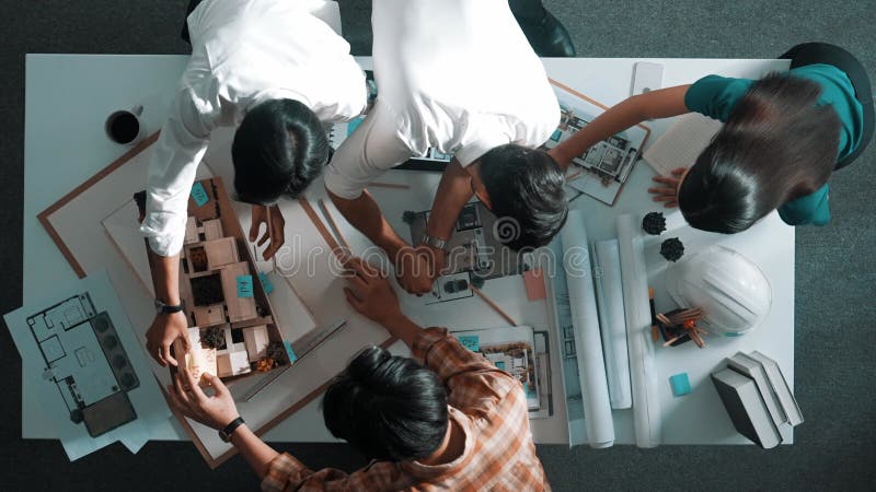 Top View of Smart Engineer Measure Blueprint by Using Equipment ...