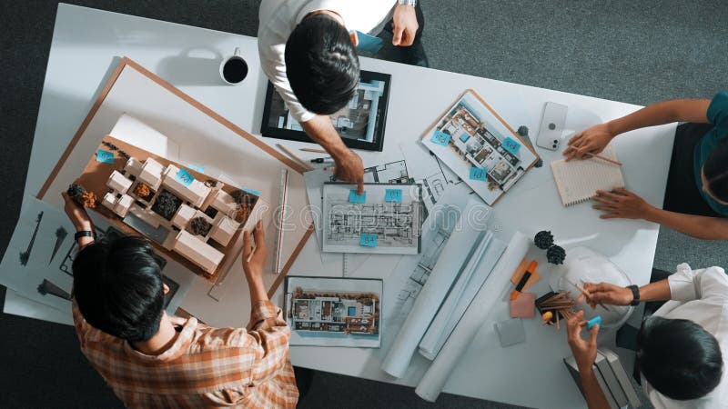 Top View of Smart Engineer Measure Blueprint by Using Equipment ...