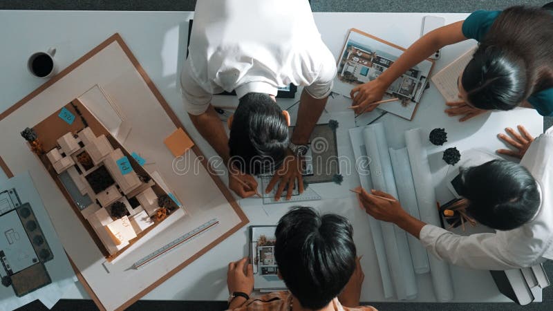 Top View of Smart Engineer Measure Blueprint by Using Equipment ...