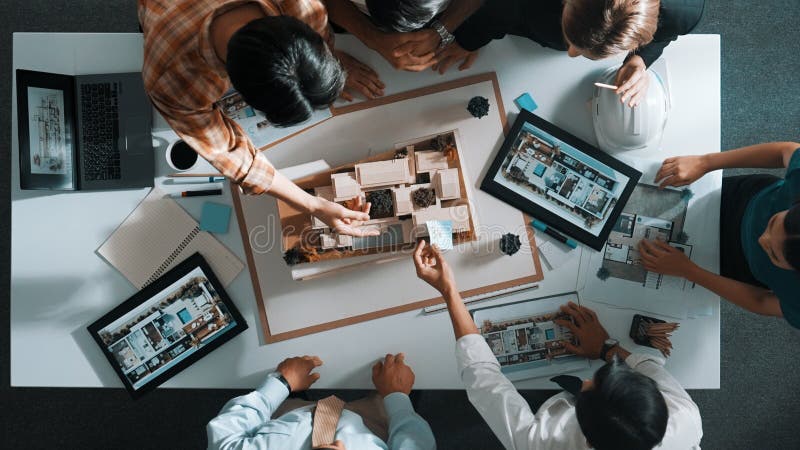 Top View of Smart Manager Point at House Model and Explain Design. Alimentation. Stock Photo ...