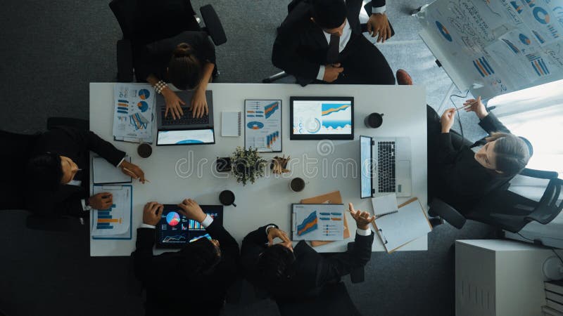 Top View of Smart Manager Pointing at Whiteboard and Explain Idea ...
