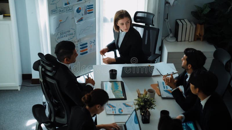Top View of Smart Manager Pointing at Whiteboard and Explain Idea ...