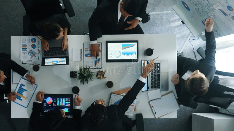 Top View of Smart Manager Pointing at Whiteboard and Explain Idea ...