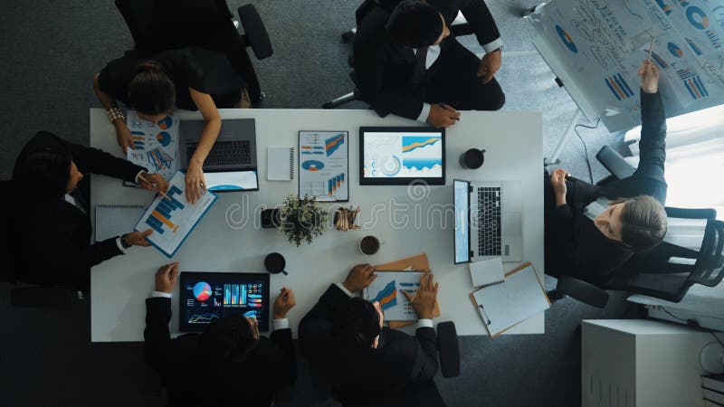 Top View of Smart Manager Pointing at Whiteboard and Explain Idea ...
