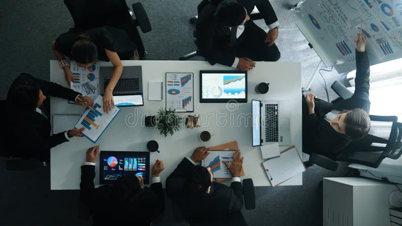 Top View of Smart Manager Pointing at Whiteboard and Explain Idea ...