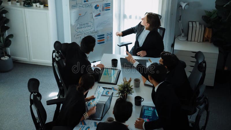Top View of Smart Manager Pointing at Whiteboard and Explain Idea ...