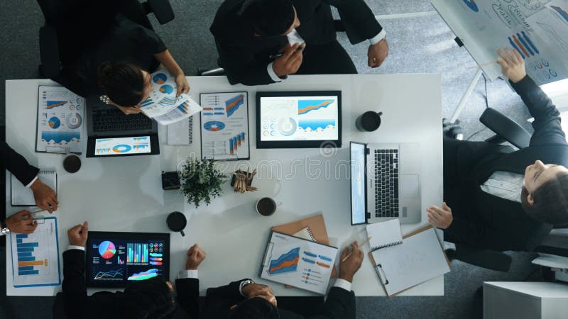 Top View of Smart Manager Pointing at Whiteboard and Explain Idea ...