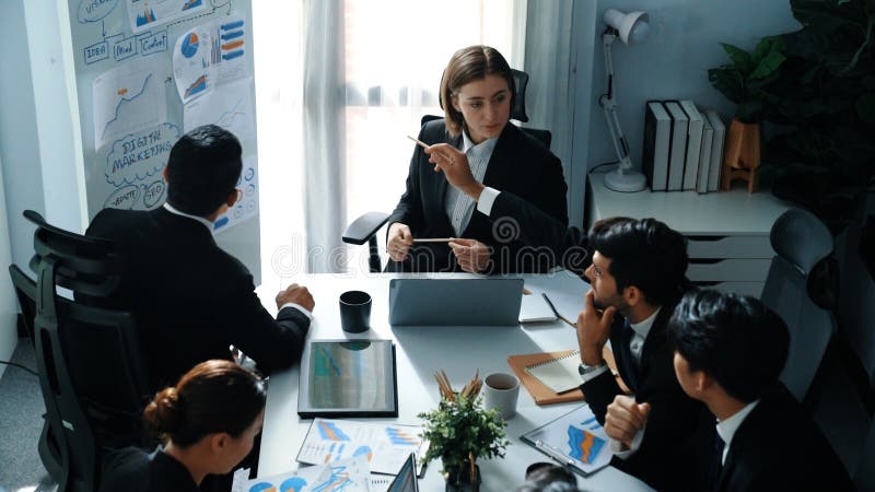 Top View of Smart Manager Pointing at Whiteboard and Explain Idea ...