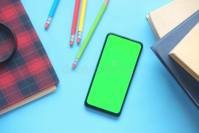 Top View of Smart Phone and Notepad on Table Stock Photo - Image of ...