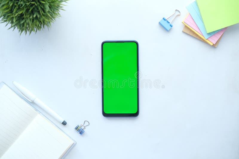 Top View of Smart Phone and Notepad on White Background Stock Photo ...