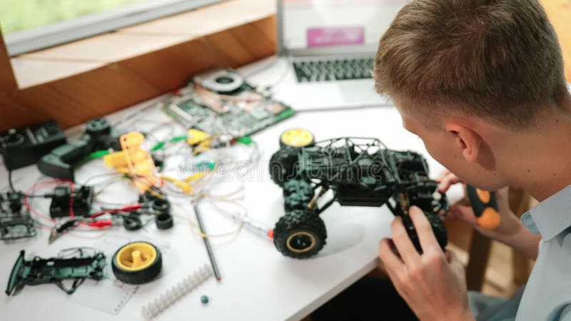 Top View of Smart Student Study Car Model Construction at Table ...