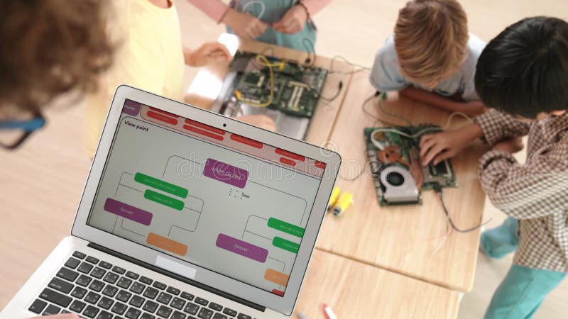 Top View of Smart Teacher Coding Prompt while Children Learning Board ...