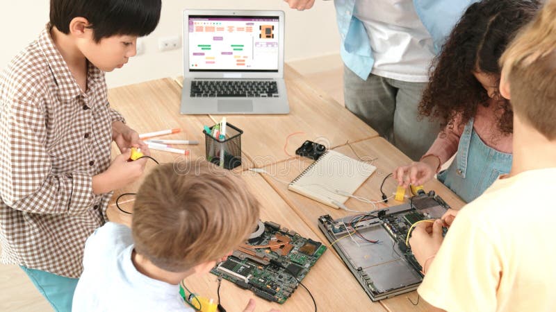 Top View of Smart Teacher Coding Prompt while Children Learning Board ...