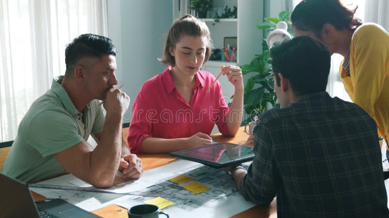 Top View of Smart Team Working Together To Plan House Construction ...
