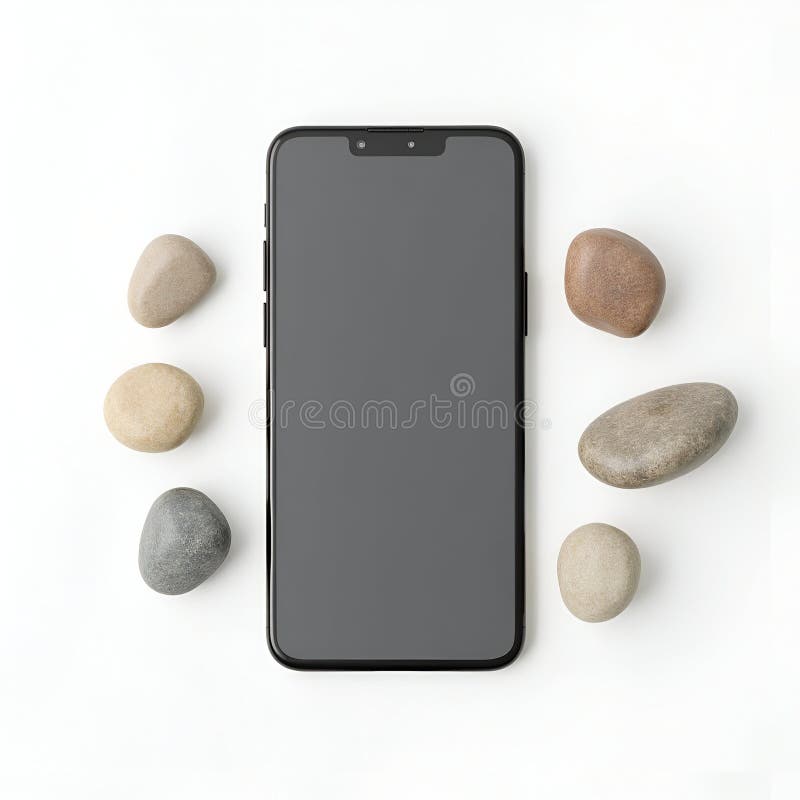 Top View Smartphone and Rocks Arrangement Stock Illustration ...