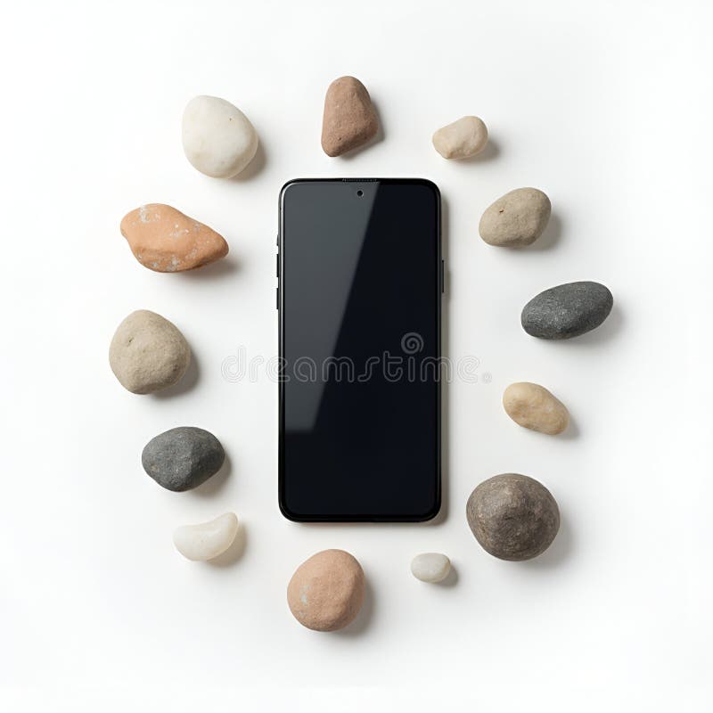 Top View Smartphone and Rocks Arrangement Stock Illustration ...