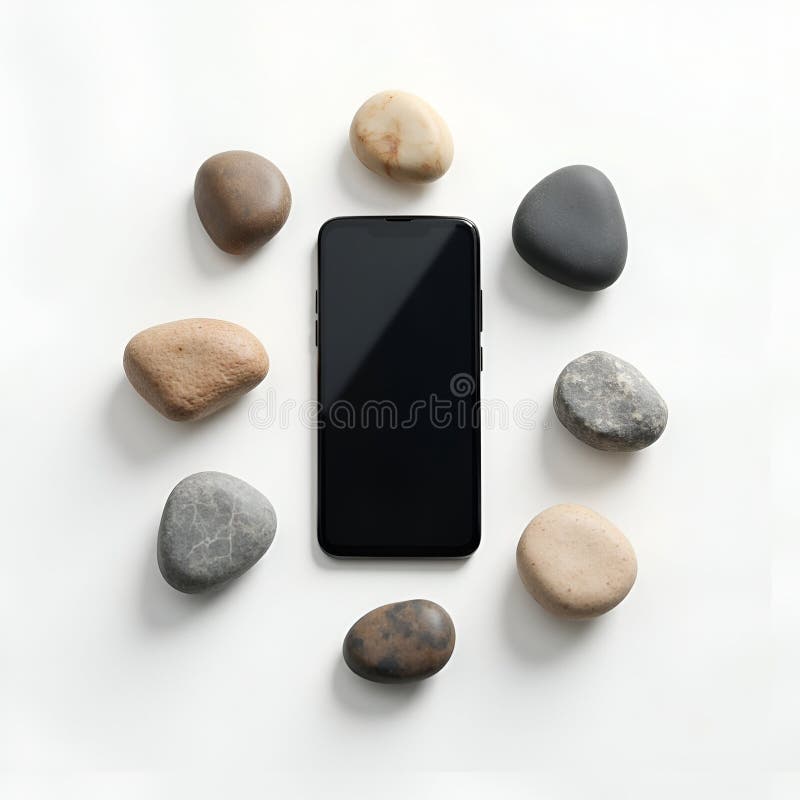Top View Smartphone and Rocks Arrangement Stock Illustration ...