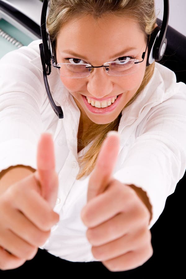 Top View of Smiling Service Showing Thumb Up Stock Photo - Image of ...