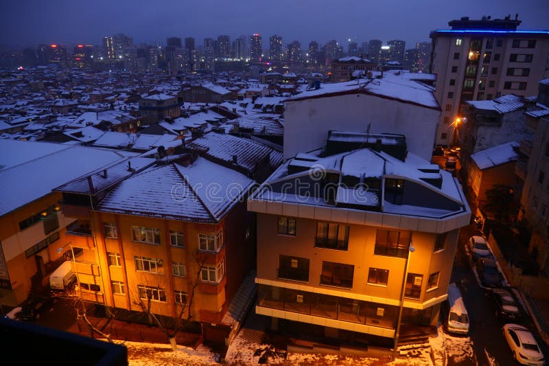 Top View of Snow Cityscape in Istanbul at Night Stock Image - Image of ...