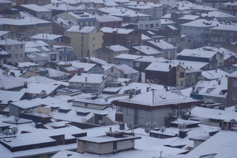 Top View of Snow Cityscape in Istanbul at Night Stock Image - Image of ...