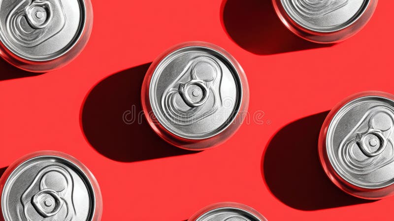 Top View of Soda Cans Arranged on a Vibrant Red Background, Casting ...