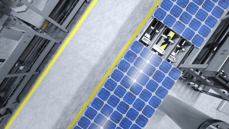 Top View of Solar Panel Assembly Line Operated by High Tech Robot Arms ...