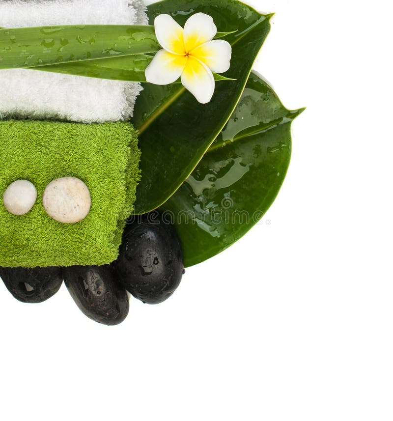 Top View Spa Tropical Objects Stones, Towels, Leaves, Flowers Stock ...