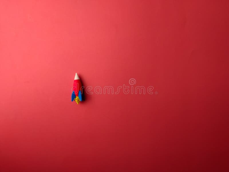 Top View Space Rocket on a Red Background with Copy and Text Space ...