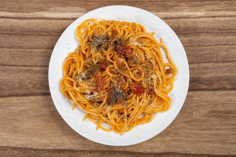 Top View Spaghetti with Classic Bolognese Sauce Horizontal Composition ...