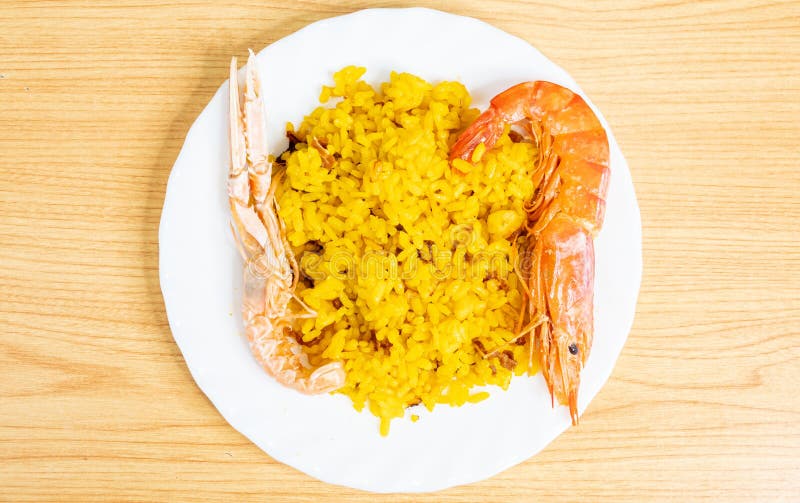Top View of the Spanish Seafood Rice with Prawns and Crayfish on a ...