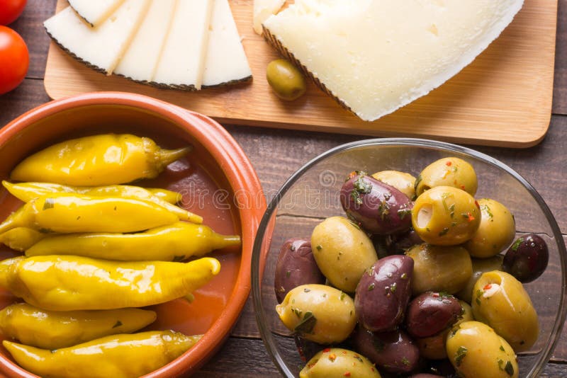 Top View of Spanish Tapas Starters Stock Image - Image of meal, bread ...