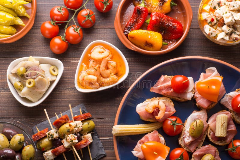 Top View of Spanish Tapas Starters Stock Image - Image of board ...