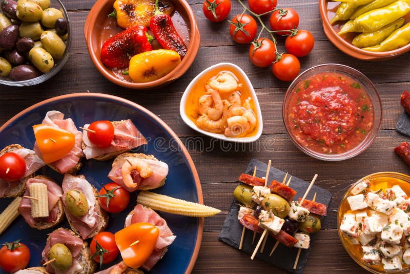 Top View of Spanish Tapas Starters Stock Image - Image of appetizer ...