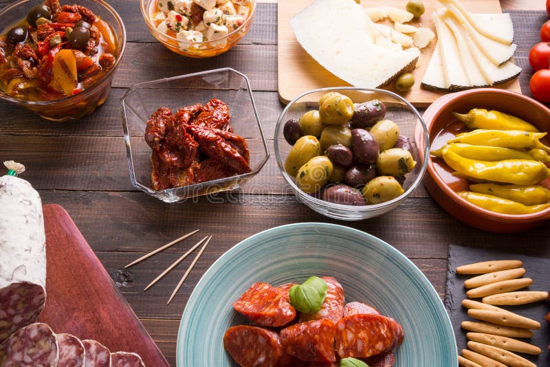 Top View of Spanish Tapas Starters Stock Image - Image of sausage ...