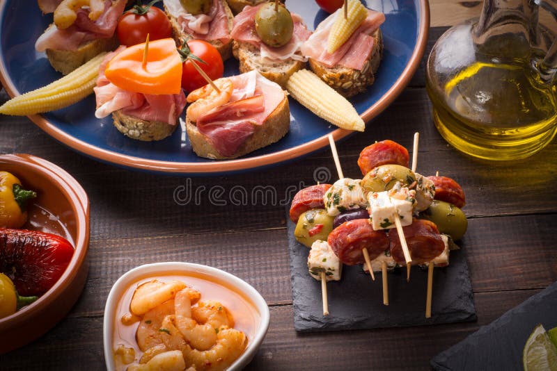 Top View of Spanish Tapas Starters Stock Photo - Image of dinner, party ...