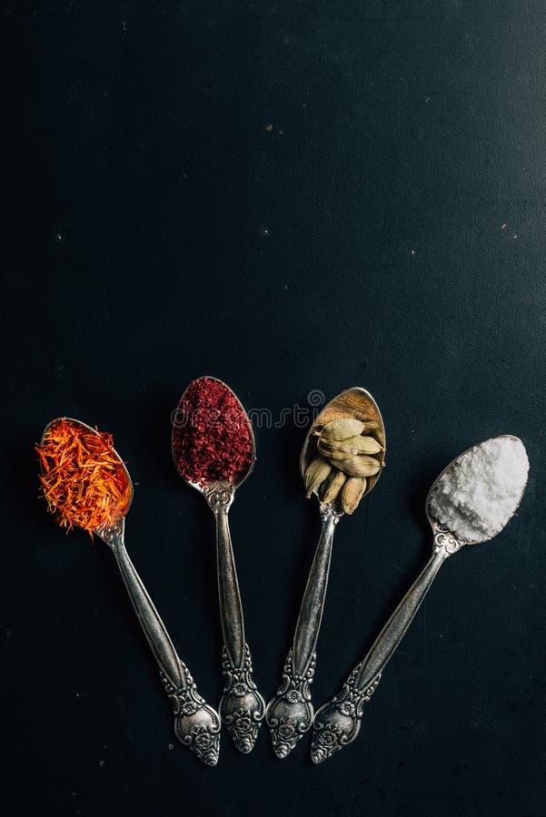 Top View of Spices in Four Spoons Stock Image - Image of chili ...